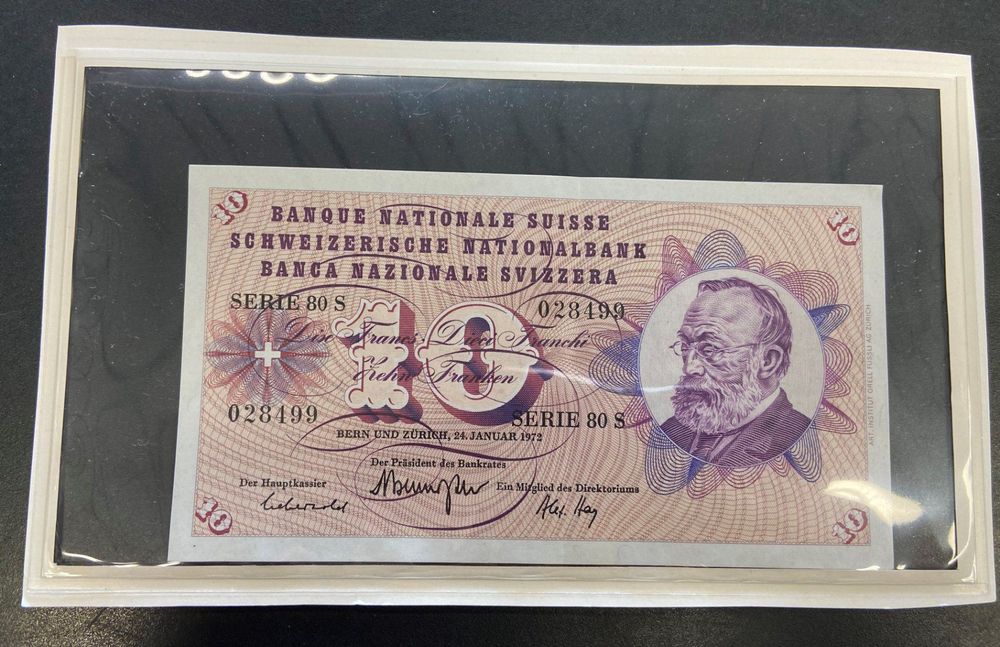 10 Fr. Note Schweiz 1972 (Neu und originalverpackt) in Herisau für CHF ...