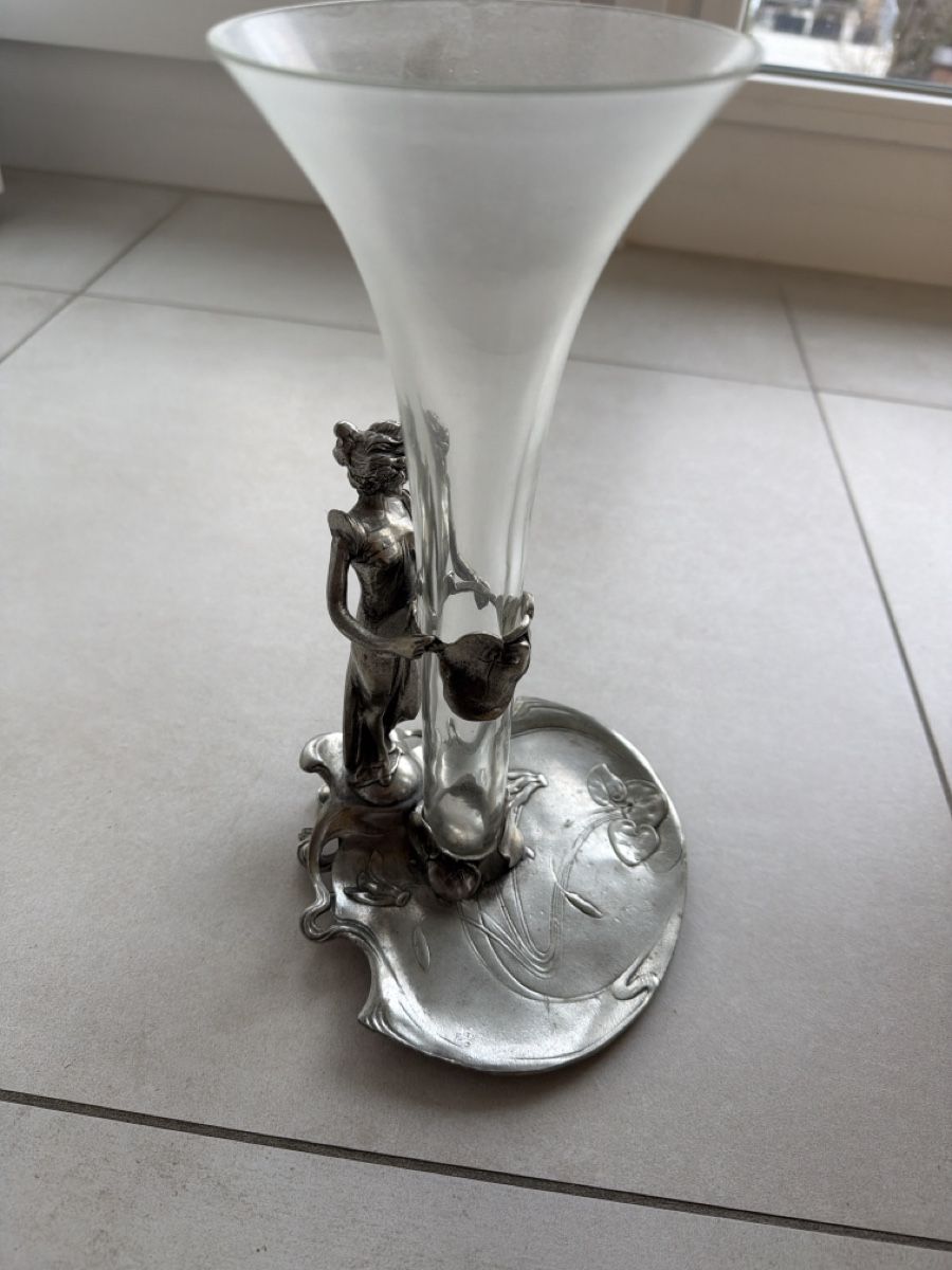 Jugendstil Vase aus 96% Zinn und Glas, Rarität (Gebraucht) in ...