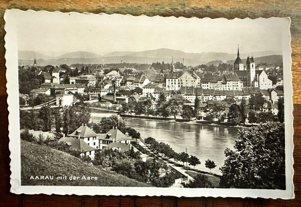 Antike Ansichtskarte, Aarau, alte Kettenbrücke mit Aare | Kaufen auf Ricardo