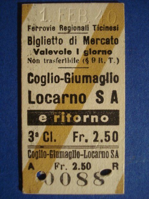 SBB - 1.2.1940 - COGLIO-GIUMAGLIO - LOCARNO SA - 3.Classe (Gebraucht ...