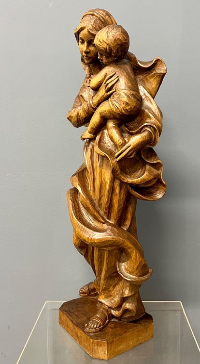 Alte 70 cm grosse Hand geschnitzte Maria mit Kind Statue (Gebraucht) in ...