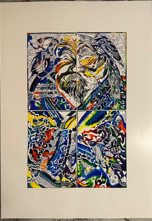 Grosse Scherenschnitt Mischtechnik Unl Sig | Kaufen auf Ricardo