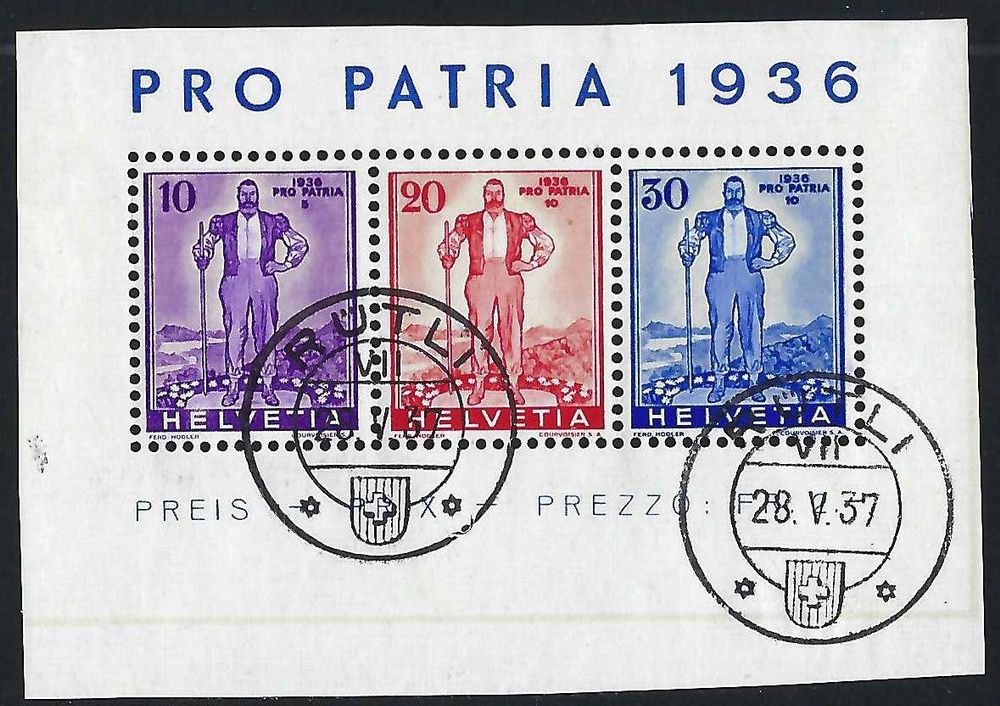 1936, PP BLOCK W5-W7, 0 RÜTLI 28.V.37, S. SCHÖN (SBK 220.-+) (Gebraucht ...