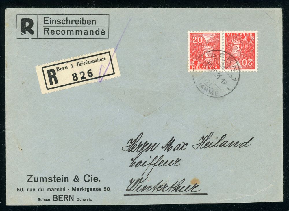 Beleg KZS: K31 auf R-Brief Zumstein & Cie., 1936 | Kaufen auf Ricardo