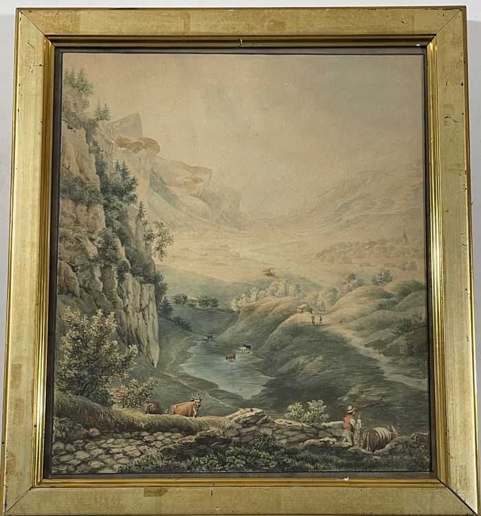 Antikes Aquarell mit wunderschöner Aussicht beschriftet | Kaufen auf ...