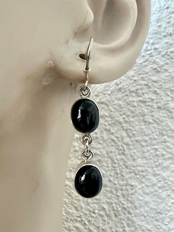 Massive Vintage Silberohrringe 925 mit Falkenaugen Cabochons (Gebraucht ...
