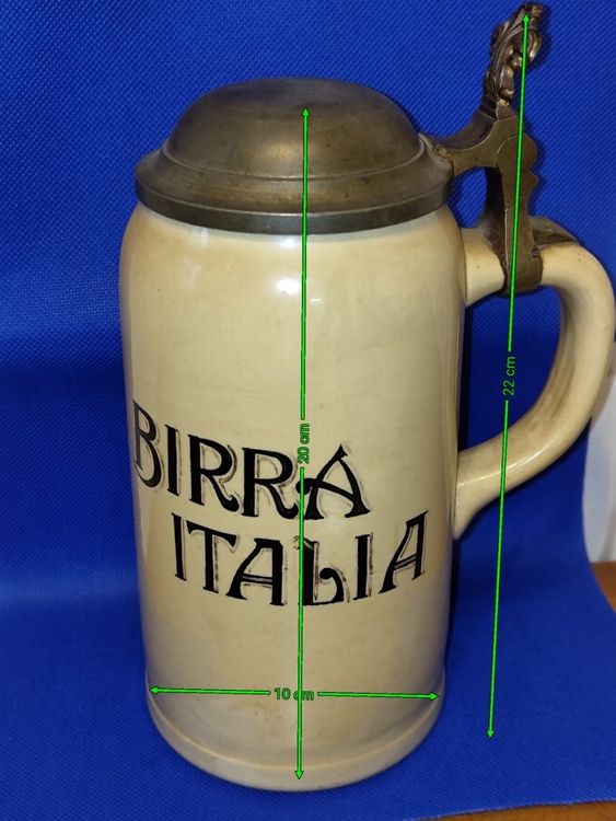 BIRRA ITALIA- BOCCALE DI BIRRA IN CERAMICA -COPERCHIO PELTRO (Gebraucht ...