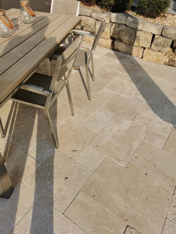 Gartenplatten Naturstein TRAVERTIN HELL antik getrommelt 3cm (Neu ...