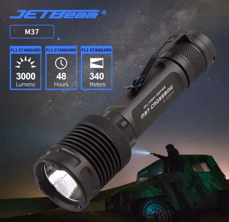 Taktische Taschenlampe Jetbeam M37 mit 3000 Lumen inkl. Akku (Neu ...