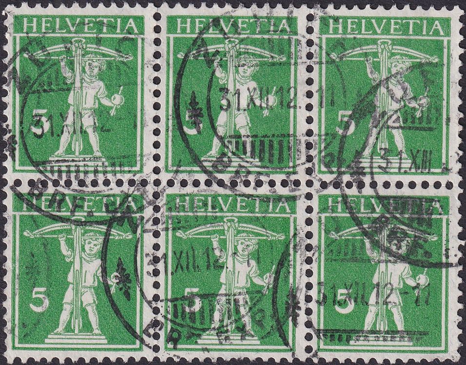 1911, Nr.125III im Sechserblock von ZÜRICH, Kat: 150.-+ (Gebraucht) in ...