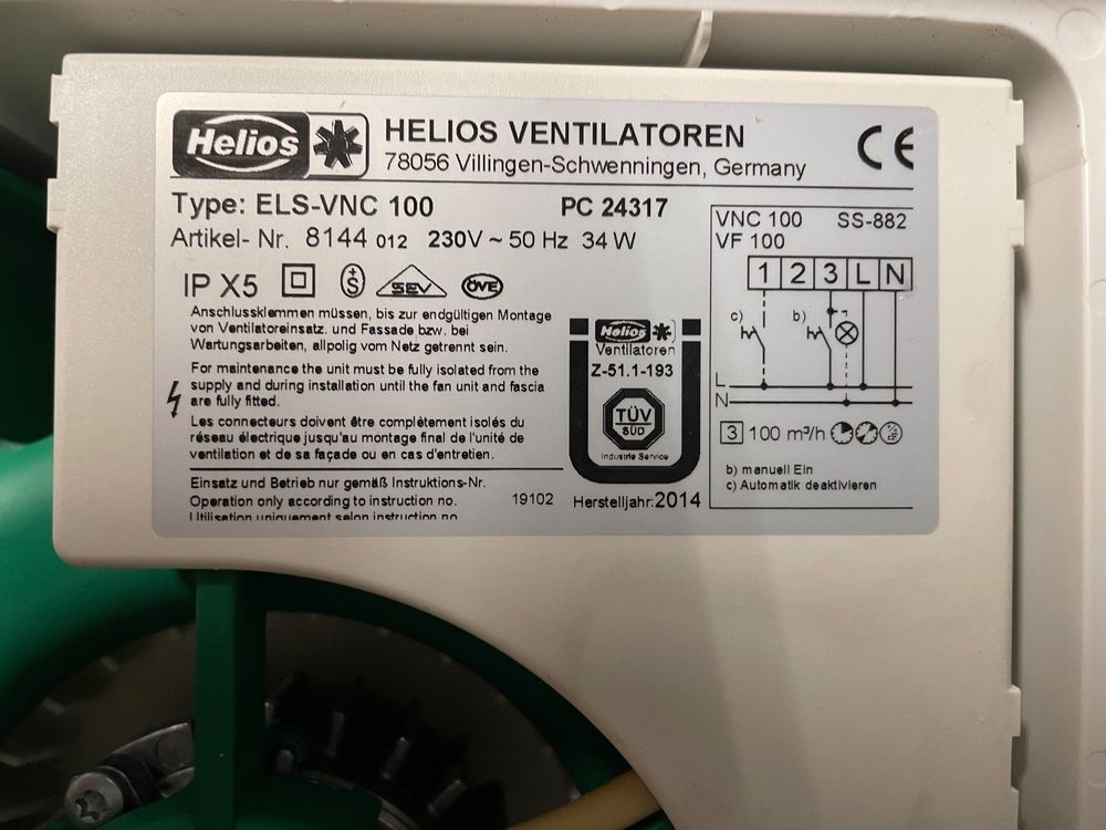 Helios Ventilator ELS VNC 100 (Gebraucht) in Hünenberg See für CHF 85 – mit Lieferung auf ...