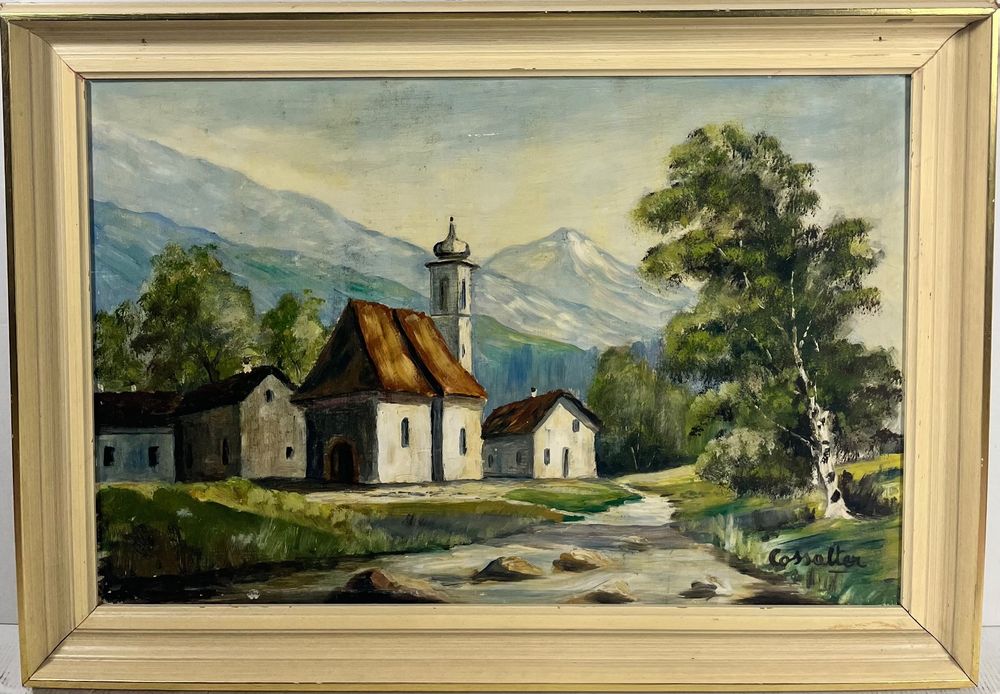 Doppelseite Gemälde, Kirchen Ansicht , Unl. Sig. | Kaufen auf Ricardo