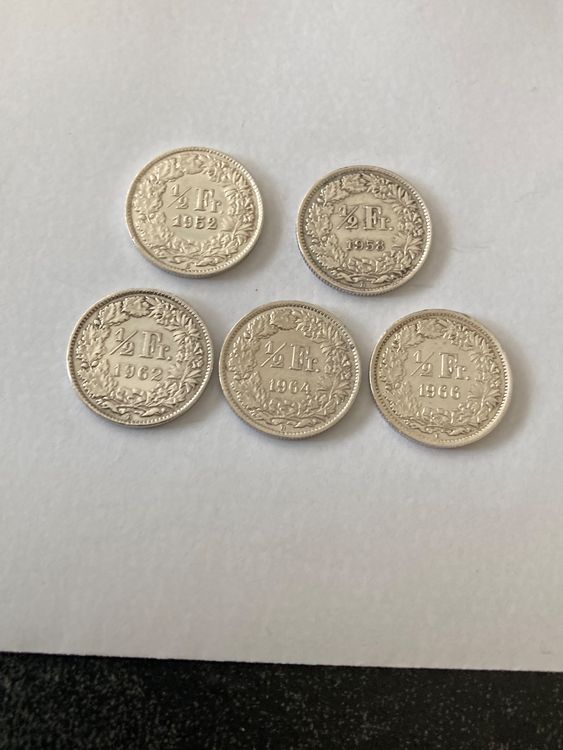 50 Rappen Silbermünzen.1952 /1958/ 1962 /1964/ 1966 (Gebraucht) in ...