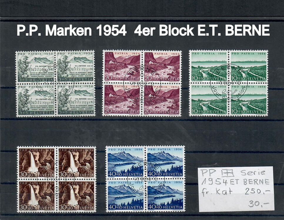 P.P. Marken 1954 Viererblock Serie E.T. Stempel BERN Kat.225 | Kaufen auf Ricardo