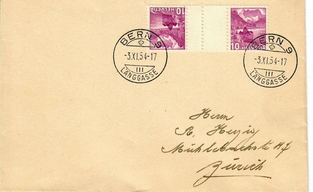 Brief, Kehrdruck mit Zwischensteg 1954 | Kaufen auf Ricardo