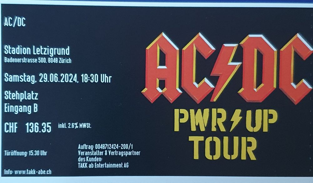 AC DC Ticket (Neu und originalverpackt) in Ittigen für CHF 315 – mit ...