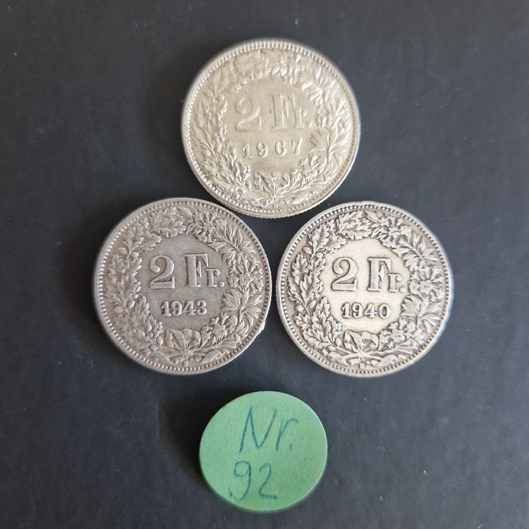 Silbermünzen 2 Franken 1940/1943/1967 Schweiz Swiss (Gebraucht) in Stans für CHF 18 – mit ...