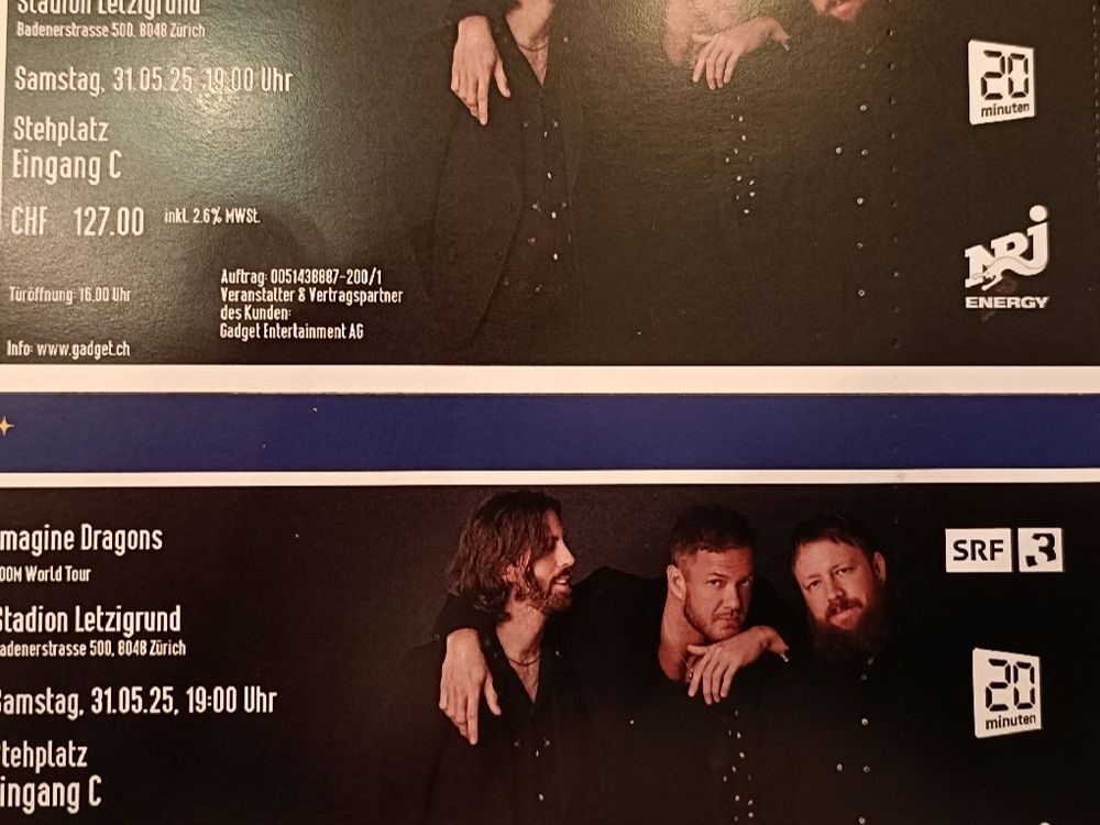2x Imagine Dragons Tickets Stehplatz Letzigrund Zürich (Neu und originalverpackt) in Wangen an ...