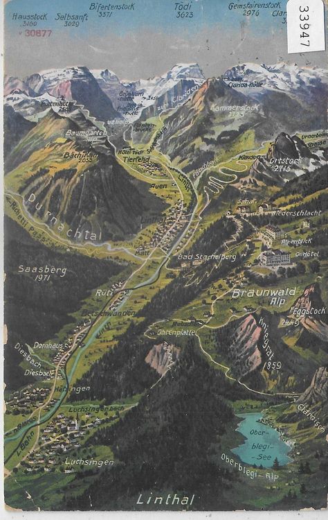 Linthal - Panorama - Glarus mit Braunwald - Litho | Kaufen auf Ricardo
