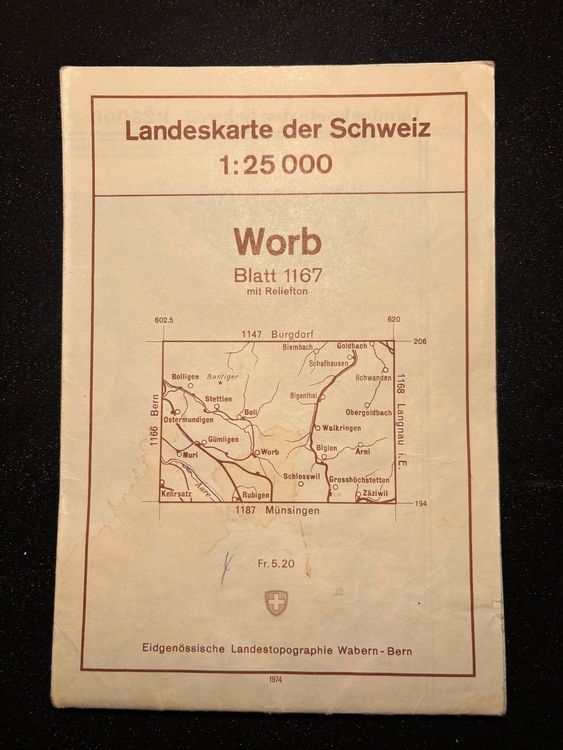 Landeskarte der Schweiz • 1:25'000 • Worb • 1974 (Gebraucht) in Büetigen für CHF 4 – mit ...