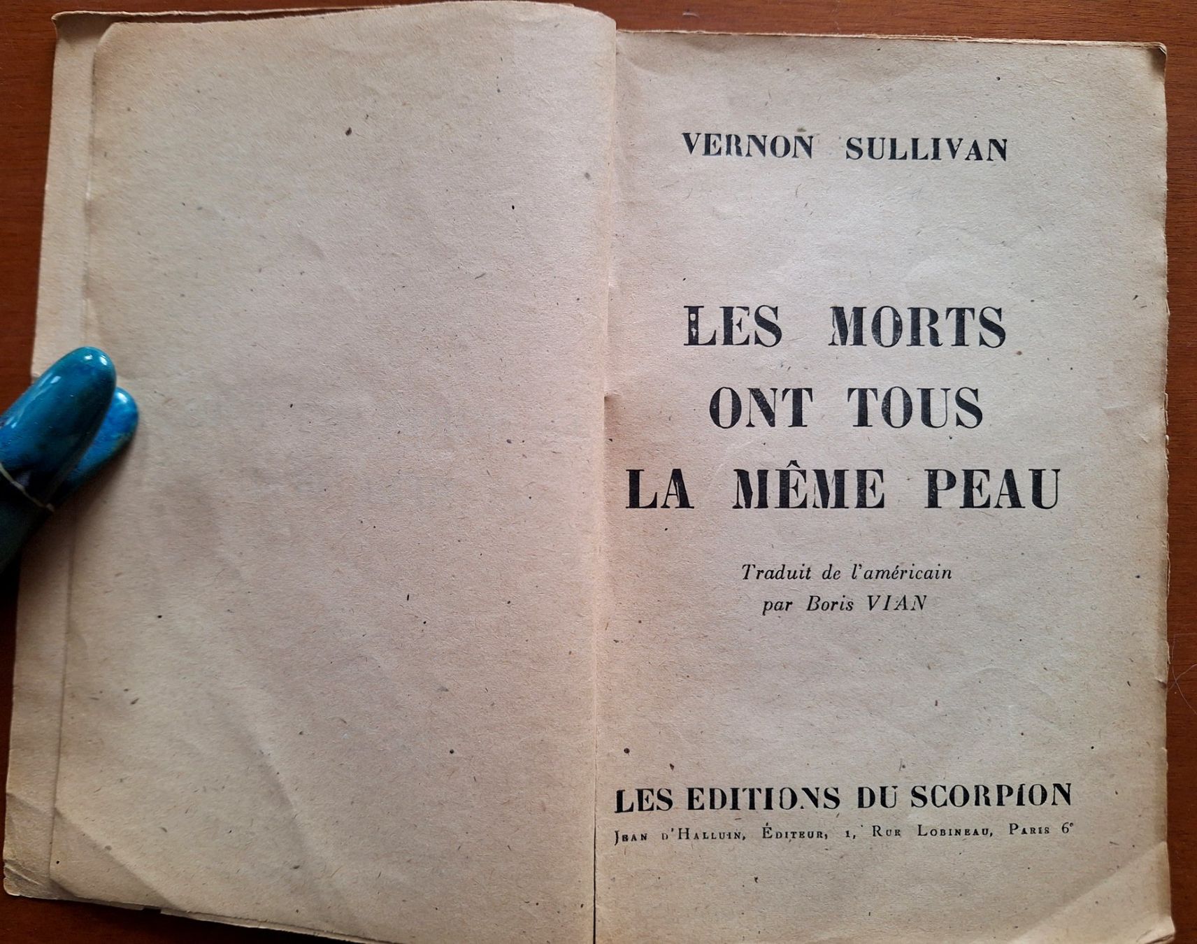 VIAN "LES MORTS ONT TOUS LA MÊME PEAU" RARE Éd.1948 SCORPION (D ...