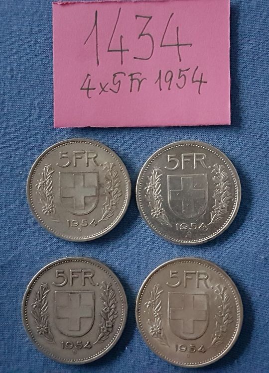 4 x 5 Franken Silbermünzen Jahrgang 1954 ab nur 1 Franken !! (Gebraucht) in Camignolo für CHF 35 ...