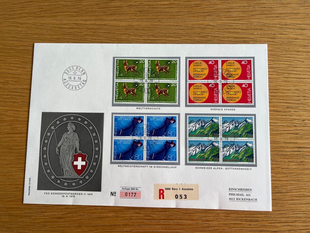 Luxus Brief FDC 16.9.76 Sonderpost Marken 4er Block Satz (Gebraucht) in Murgenthal für CHF 1 ...