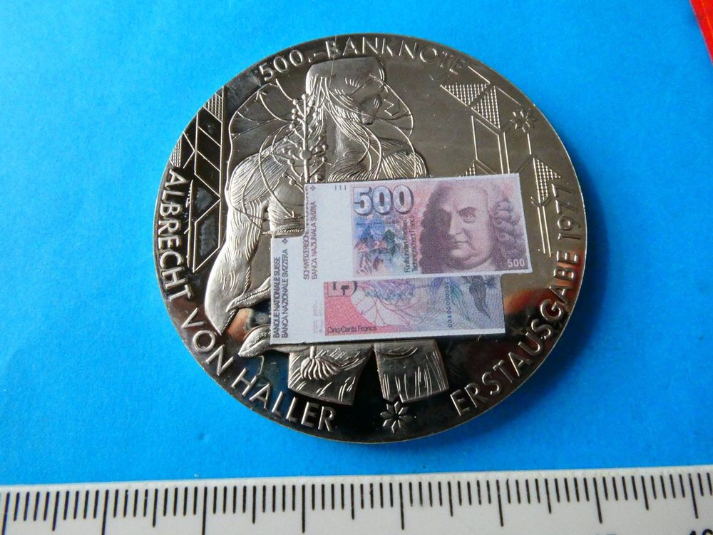 versilberte Medaille PP 50 mm, 500 Frankennote 1977 | Kaufen auf Ricardo