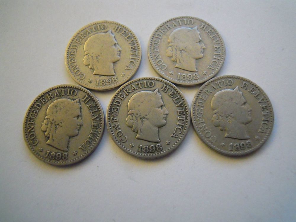 5 x 5 Rp. 1898 uralt (Gebraucht) in Kriegstetten für CHF 1.1 – mit Lieferung auf Ricardo kaufen