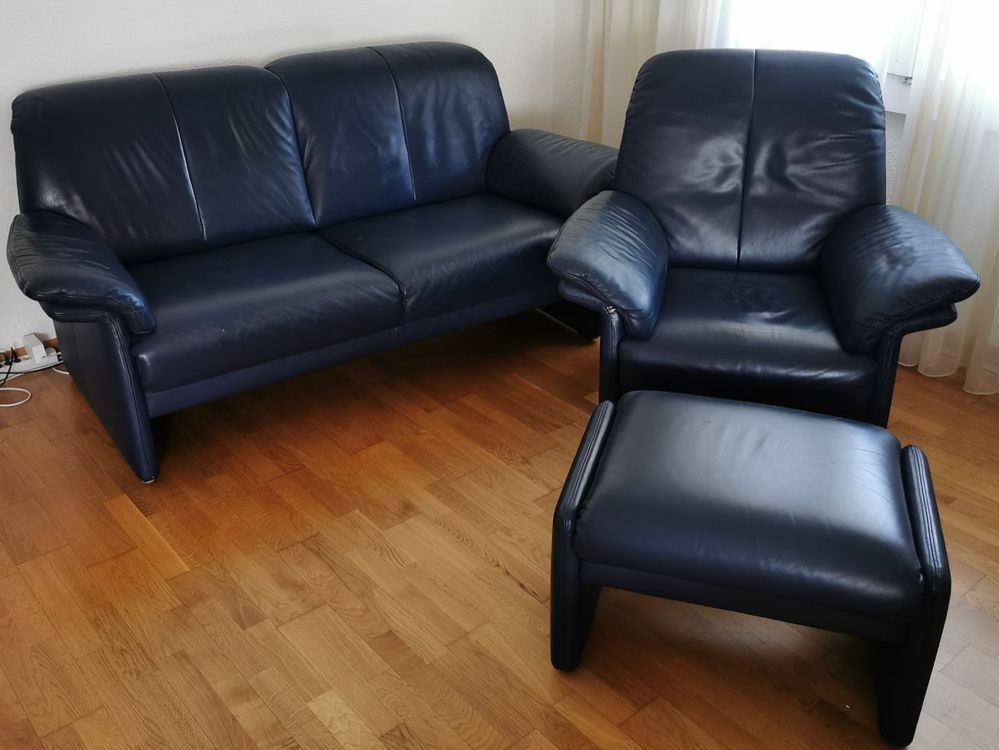 Leder Sofa & Sessel Fusshocker dunkel blau - Abholung Spiez | Kaufen auf Ricardo