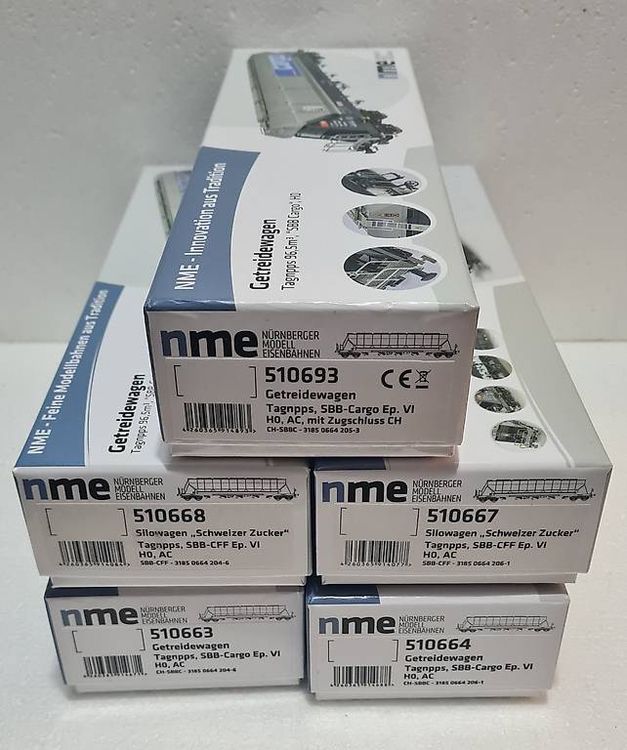 5er Set, Spur H0 nms Silowagen "Schweizer Zucker" AC (Neu und ...