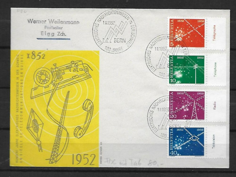 Freim FDC 1952 mit Tab Kat: CHF 80.- (Gebraucht) in Basel für CHF 6 – mit Lieferung auf Ricardo ...