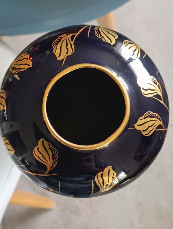 Rare vase vintage cobalt or 24 carat Helmut Krüger Porzellan (D ...
