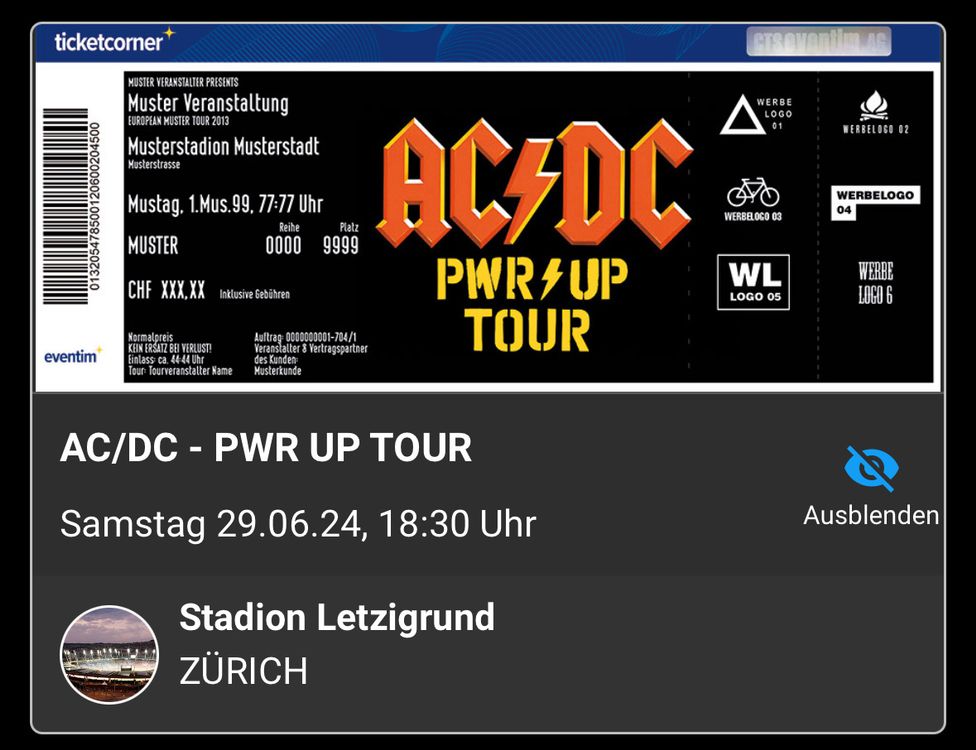 ACDC POWER UP TOUR 24 - 2 Stehplatz Tickets, Zürich, 29.6.24 (Neu ...