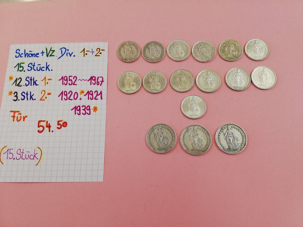 Schweizer Silbermünzen 12x 1Fr. / 3x 2Fr. Schöne VZ! | Kaufen auf Ricardo