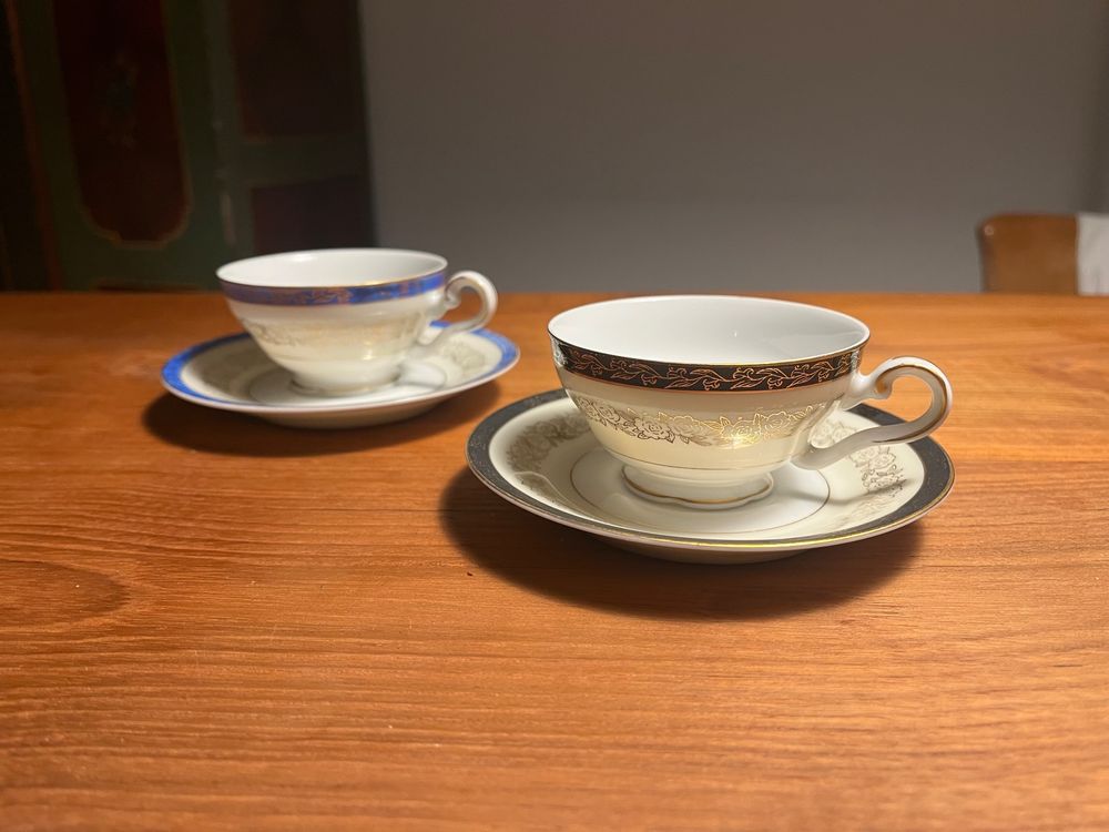 2 Mokka-Täschen mit Untertellern, blau und schwarz mit Gold | Kaufen ...