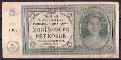 Protektorat B+M 1939, Banknote 5 Kc (Gebraucht) in Zürich für CHF 3.5 – mit Lieferung auf ...