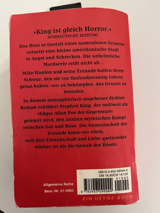 „ES“ Buch von Stephen King (Gebraucht) in Madetswil für CHF 3.5 – mit ...