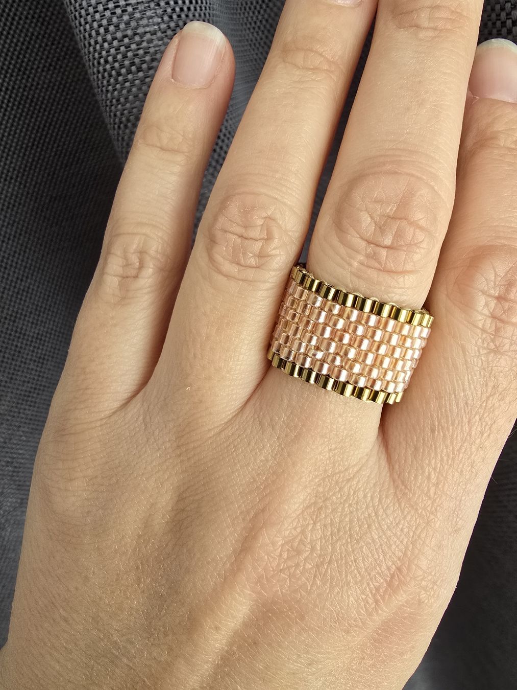 💍 Bague dorée & rose poudré fait main en perles Miyuki (Neuf avec ...