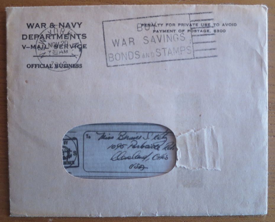 Militär: V-Mail USA; 2. Weltkrieg, 1943 (Gebraucht) in Oberwil-Lieli für CHF 5 – mit Lieferung ...