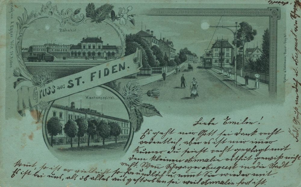 Gruss aus St. Fiden, Bahnhof, Kantonsspital 1899 (Gebraucht) in Bronschhofen für CHF 16 – mit ...