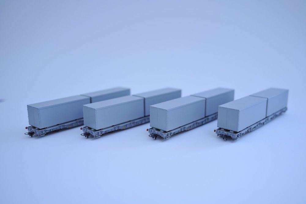 4 Stück BEMO 2291 RhB R-w Containerwagen GRAU gespritzt (Gebraucht) in ...