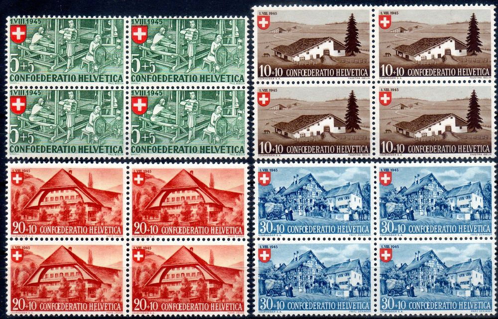 BERUFE UND SCHWEIZER HÄUSER SERIE 4ERBLOCK OHNE GUMMI - X391 (Neu ...