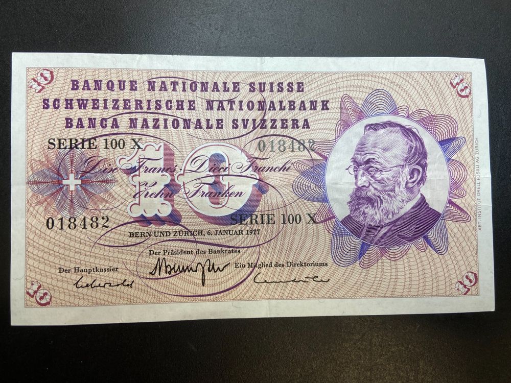10 Fr.-Note Schweiz 1977 (Gebraucht) in Herisau für CHF 1 – mit ...