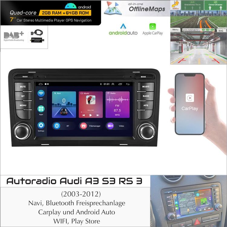 Audi A3 SR3 S3 Autoradio Carplay DAB+ Bluetooth Navi | Acheter sur Ricardo