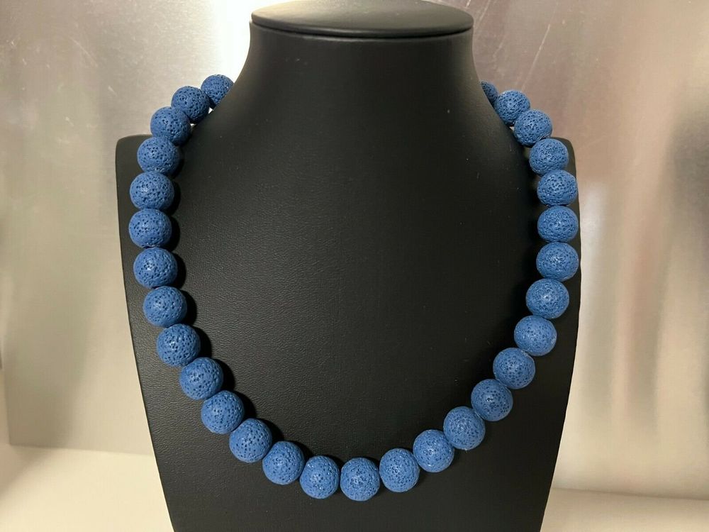 Echte Lava Kettе D 14mm! attraktives Blau 47 + 5 cm länger (Neu (gemäss ...