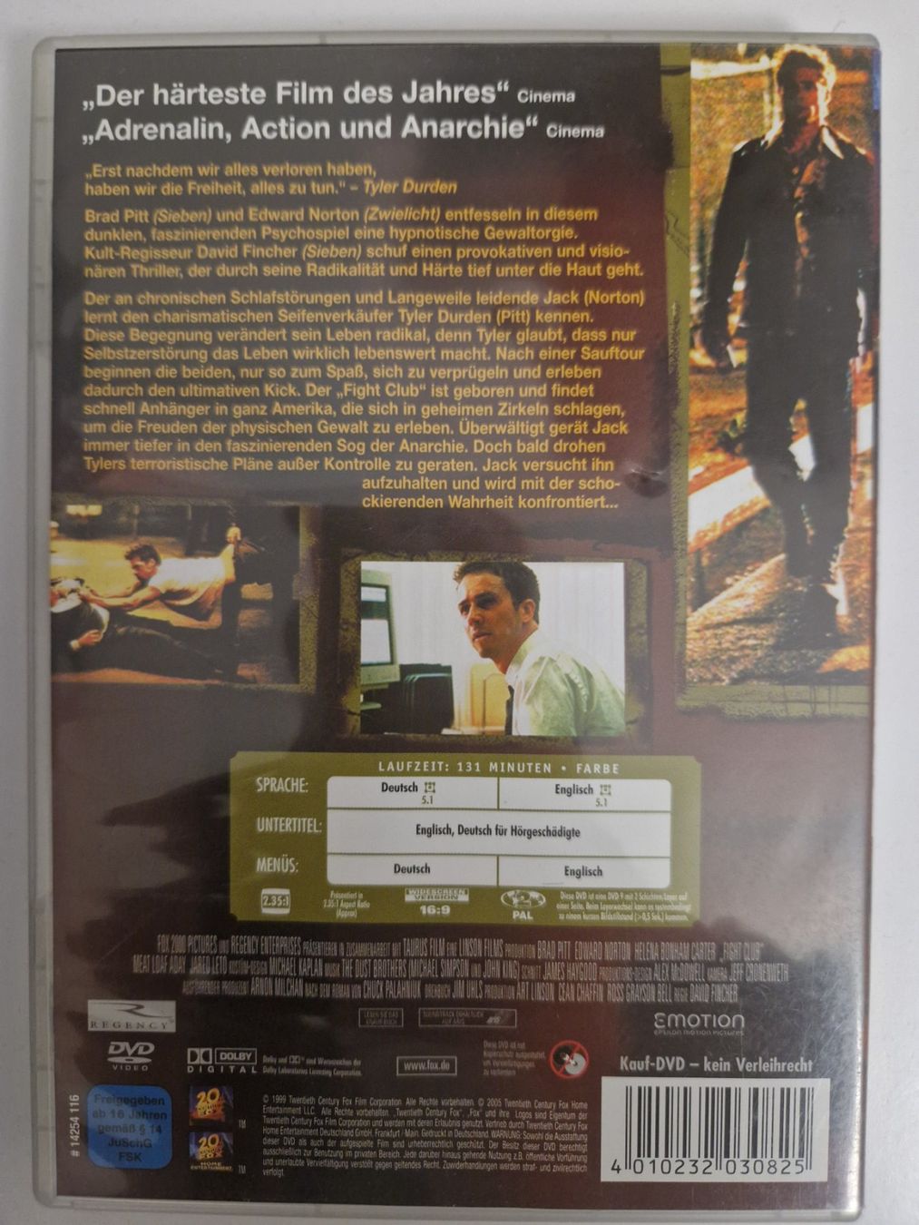 Fight Club DVD - Kultfilm mit Brad Pitt, Top Zustand! (Gebraucht) in ...