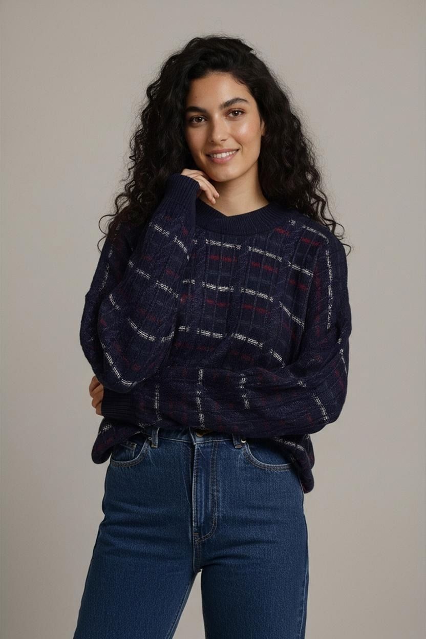 St. Michael Navy Patterned Knit Sweater - Size 44 - Made in (Gebraucht ...