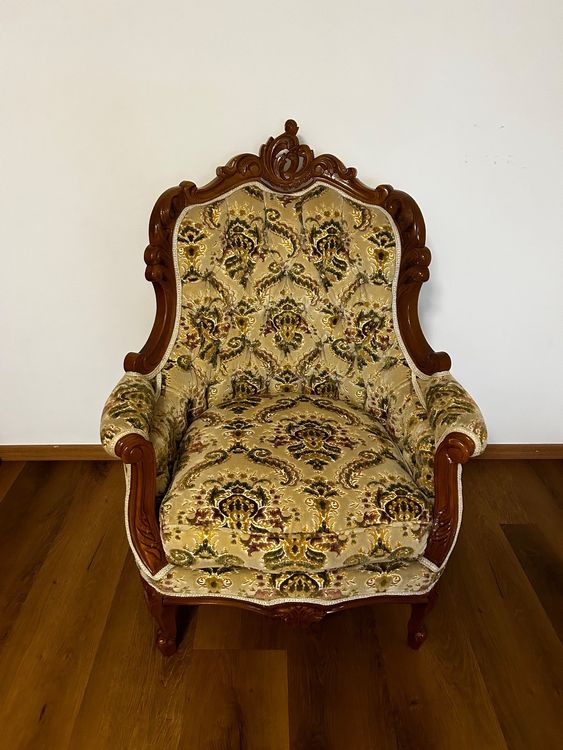Vintage Barock-Sessel – 70er Jahre – Massivholz & Brokat (Gebraucht) in ...