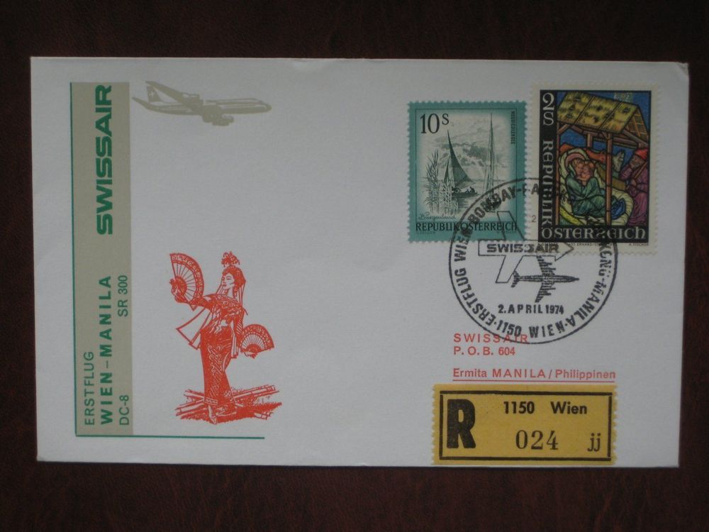 Erstflugbrief WIEN-MANILA mit Swissair (Neu (gemäss Beschreibung)) in Wangs für CHF 1.5 – mit ...